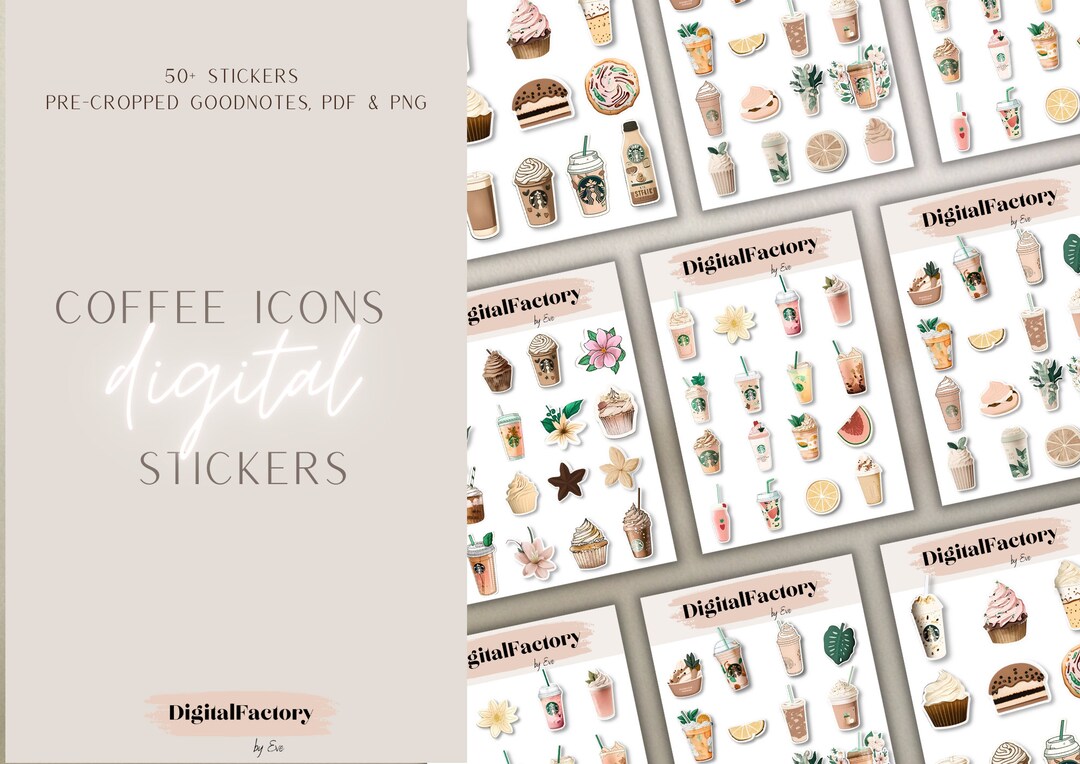 Coffee Icons Digital Stickers Pre-cropped Digital Stickers PNG Stickers ...