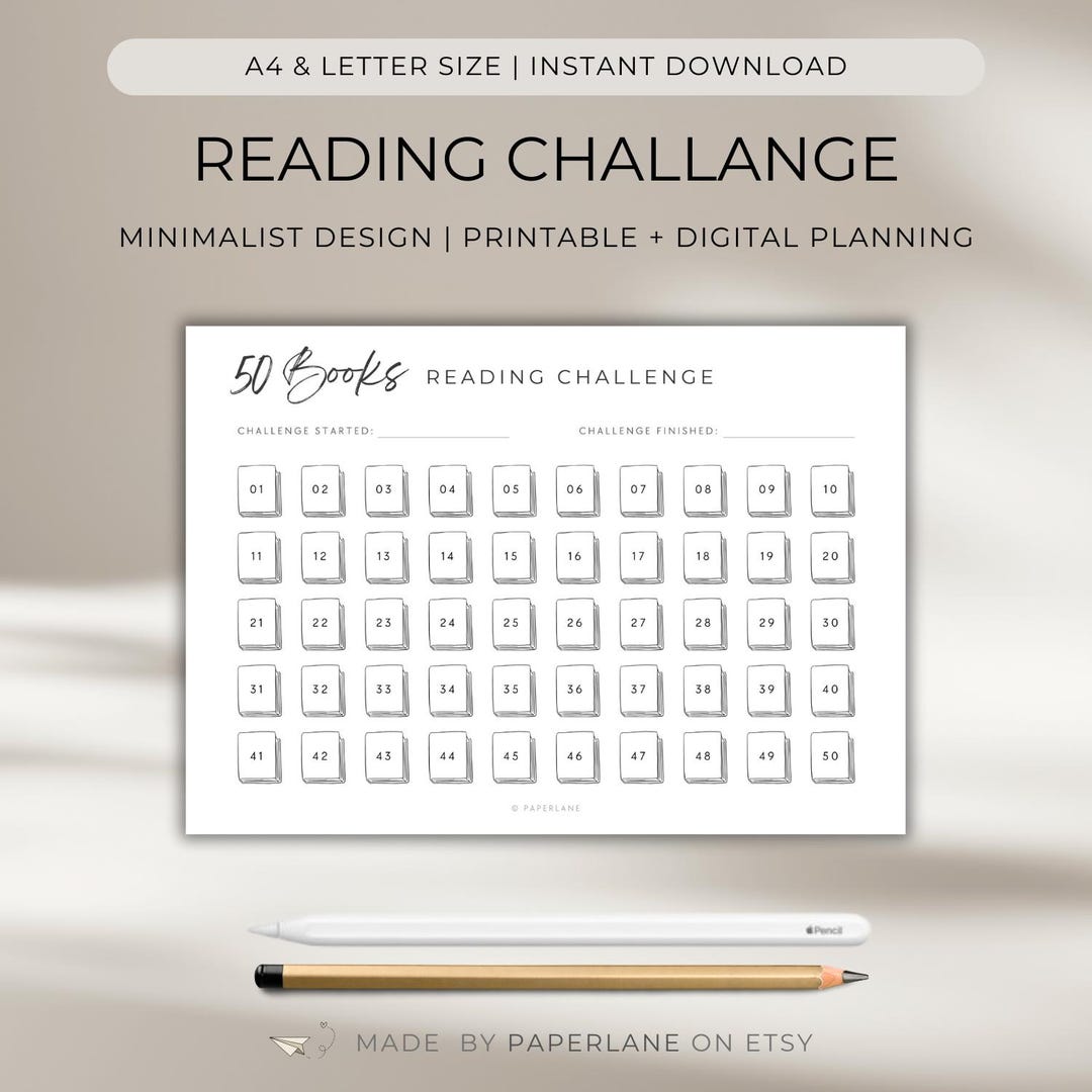 50 Books Reading Challenge | Printable Planner Pages | Planner Template ...
