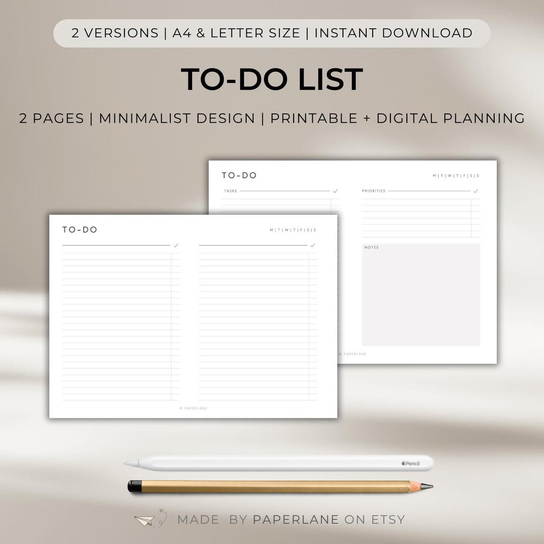 Minimalist To-do List Printable | A4 & Letter Size (digital Download ...