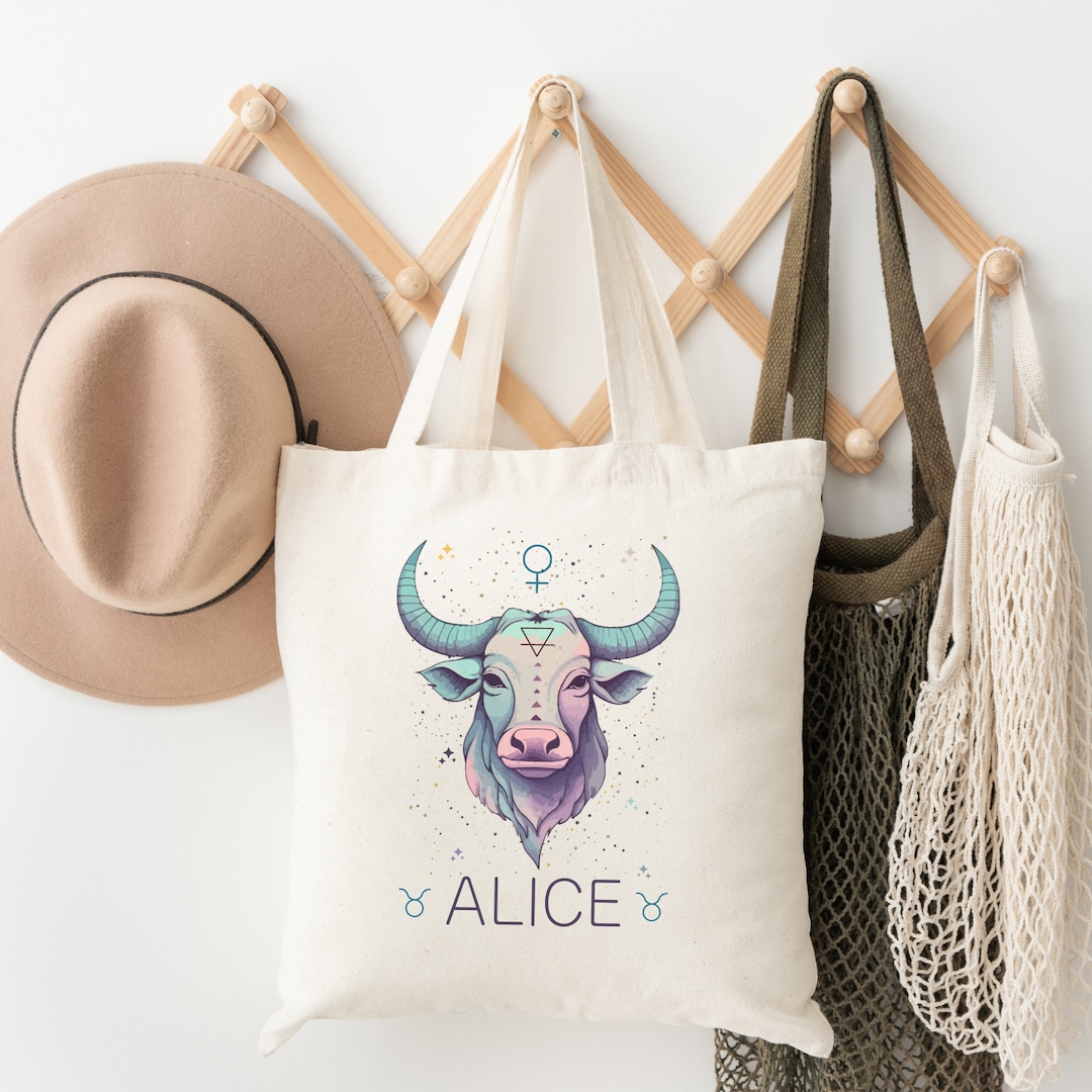 Taurus Zodiac Sign Tote Bag, Personalized Taurus Gift, Taurus Birthday ...