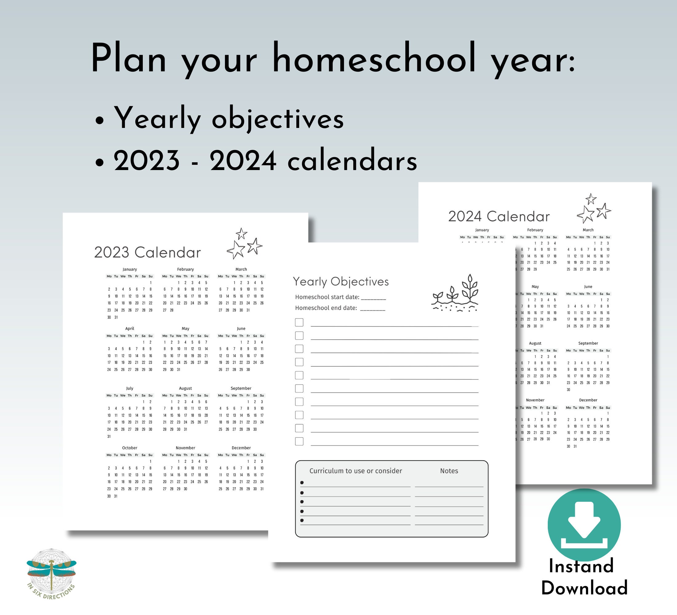Simple 2023 2024 Dated Homeschool Planner Printable Lesson - Etsy