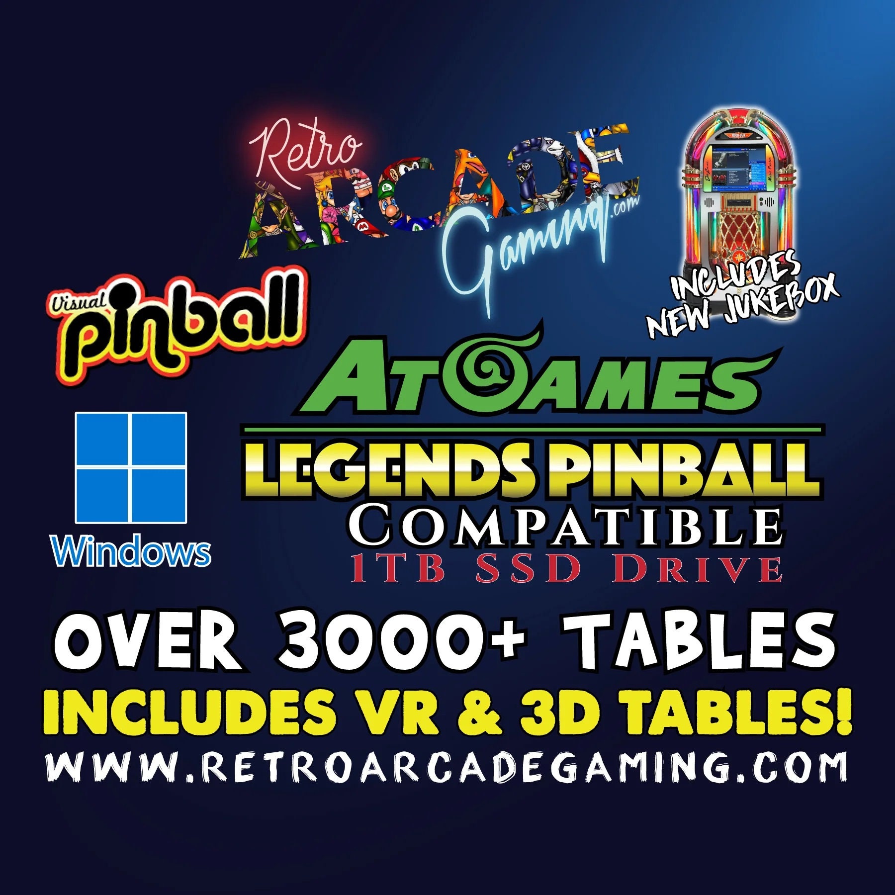 Virtual / Visual Pinball Tables Drive W/ 3000 Titles. Compatible With ...