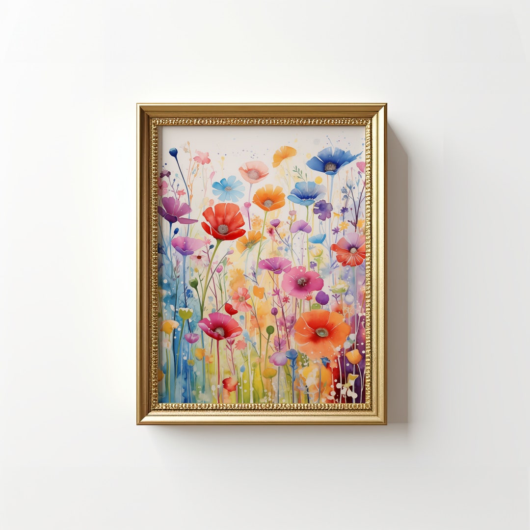 Spring Flowers Water Colored Splash Art Digital Download Printable Art ...