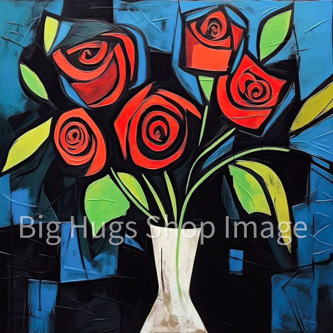 Red Roses Abstract Art Ceramic Tile - Floral Vase Still Life - Etsy