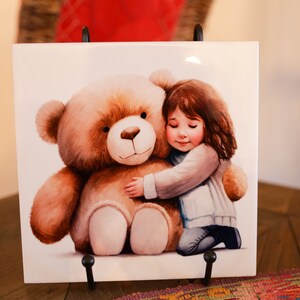 Little Girl and Her Teddy Bear on a 6 Inch Ceramic Tile. Free Shipping ...