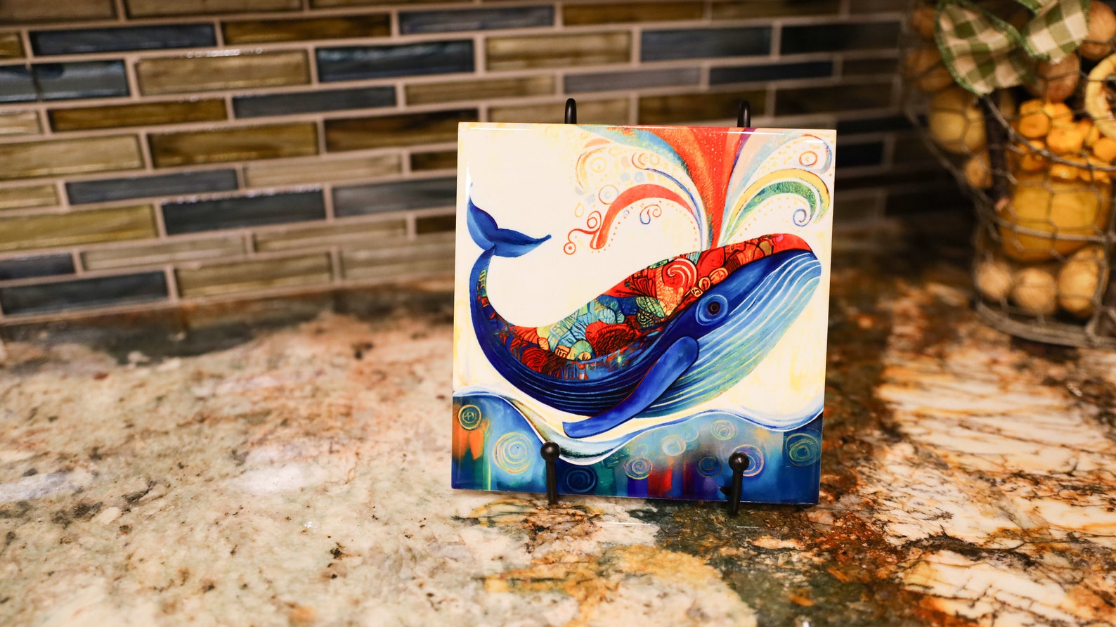 Handmade Colorful Whale Ceramic Tile: Decorative Accent Art - Etsy