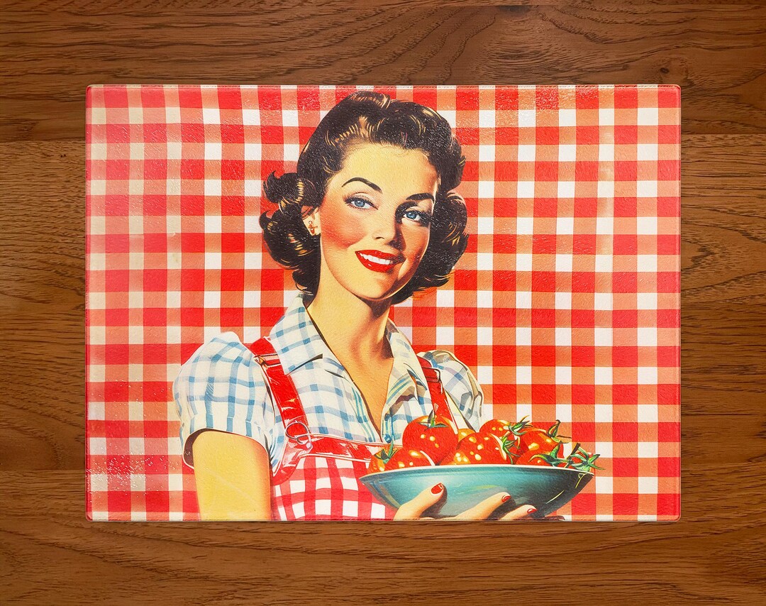 1950's Cookbook Cover Style Art on Glass Cutting Board - Etsy