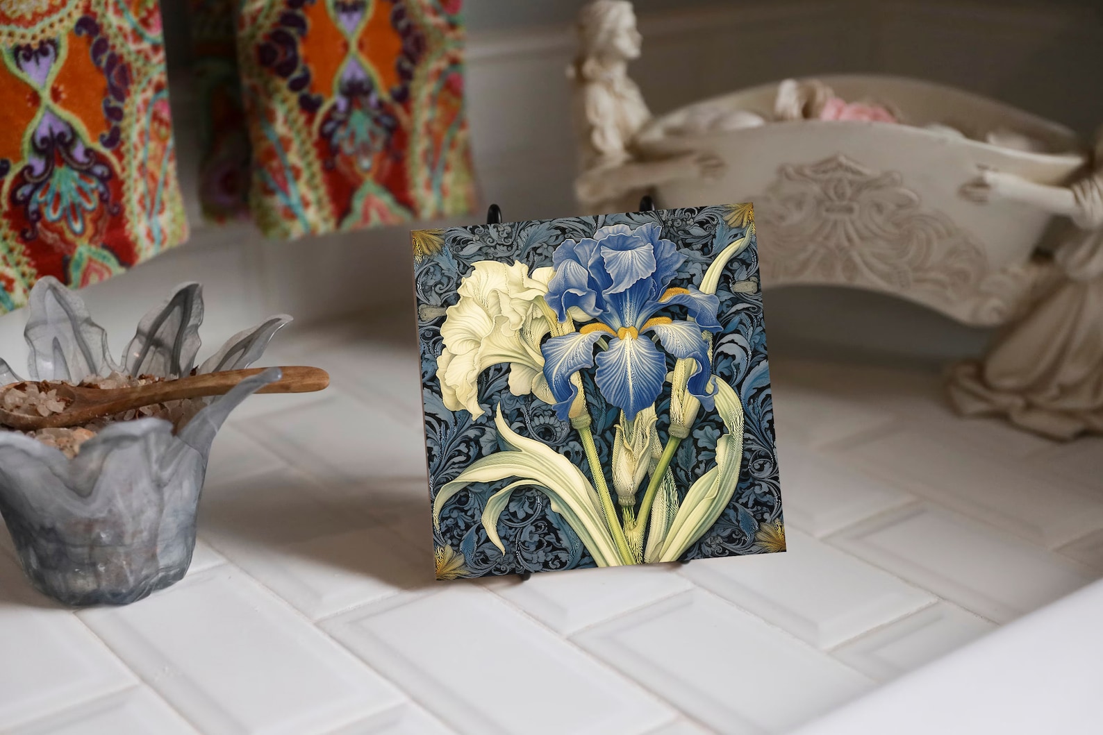 Art Nouveau Iris Ceramic Tile: Kitchen Backsplash Art - Etsy