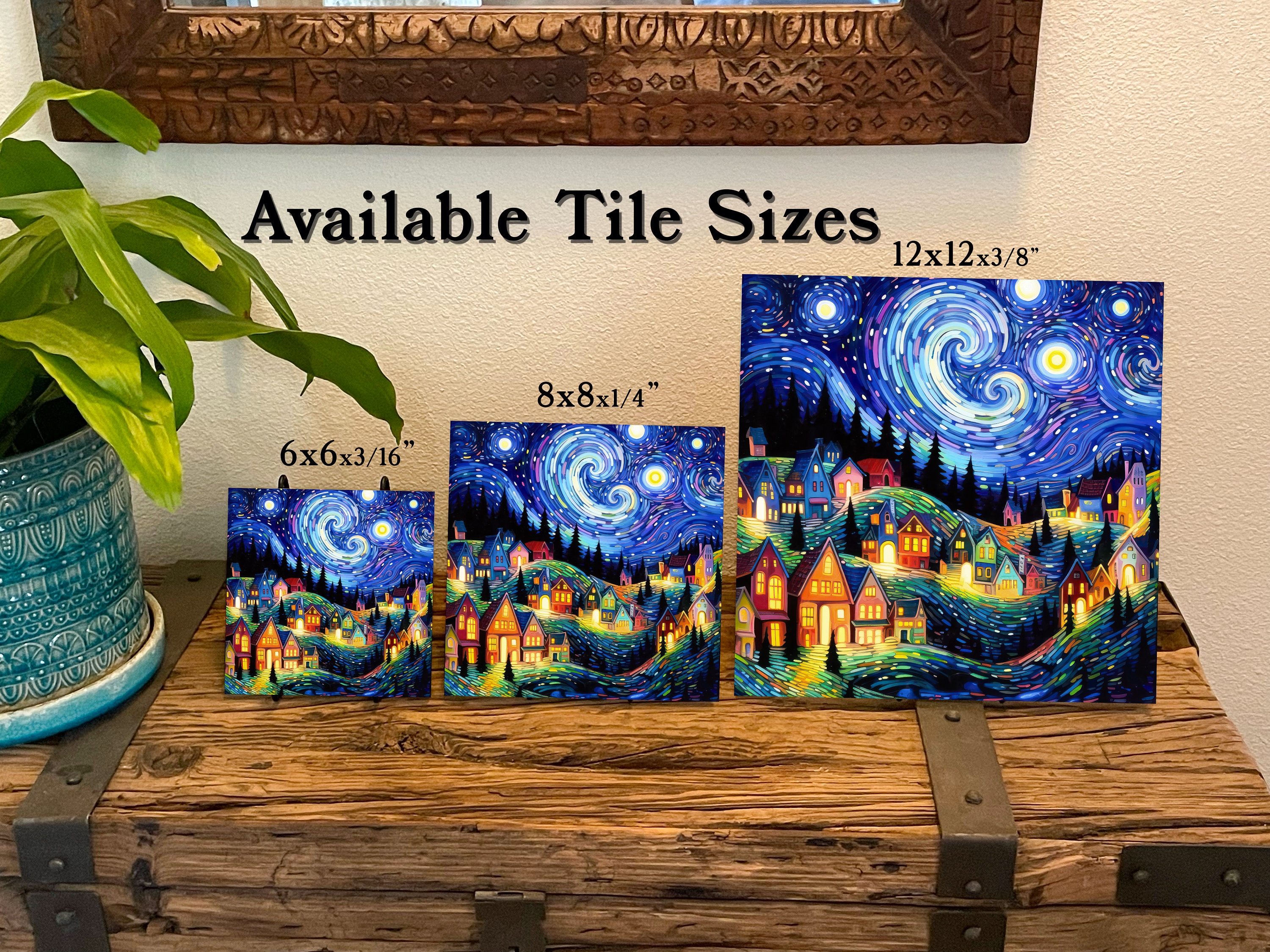Whimsical Starry Night Village Ceramic Tile Art - Etsy