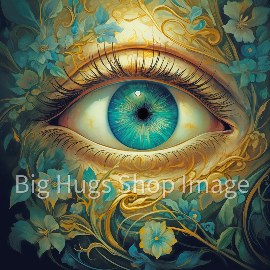 Art Nouveau Style Eye and Floral Design on a Decorative 6x6, 8x8 ...
