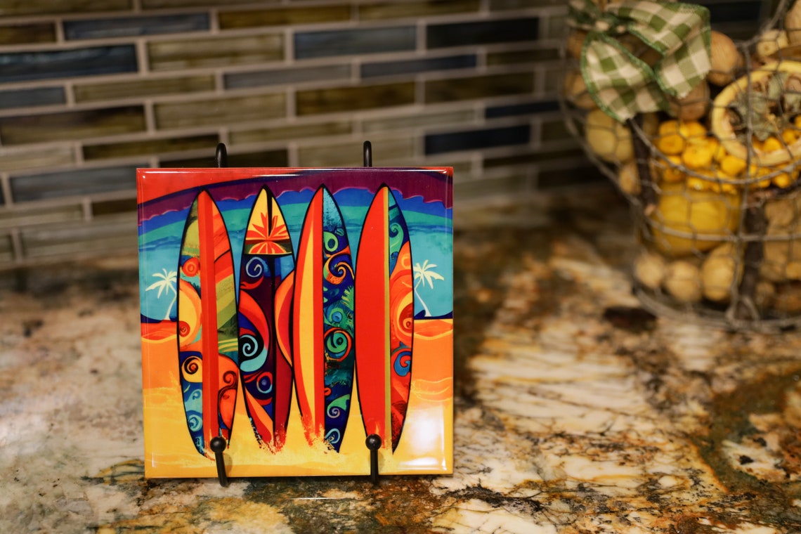 Handmade Surfboard Ceramic Tile: Beach Decor Art - Etsy