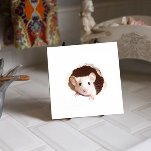 Mouse Appearing to Peer Out of Hole From Tile. Colorful Art on a 6x6 ...