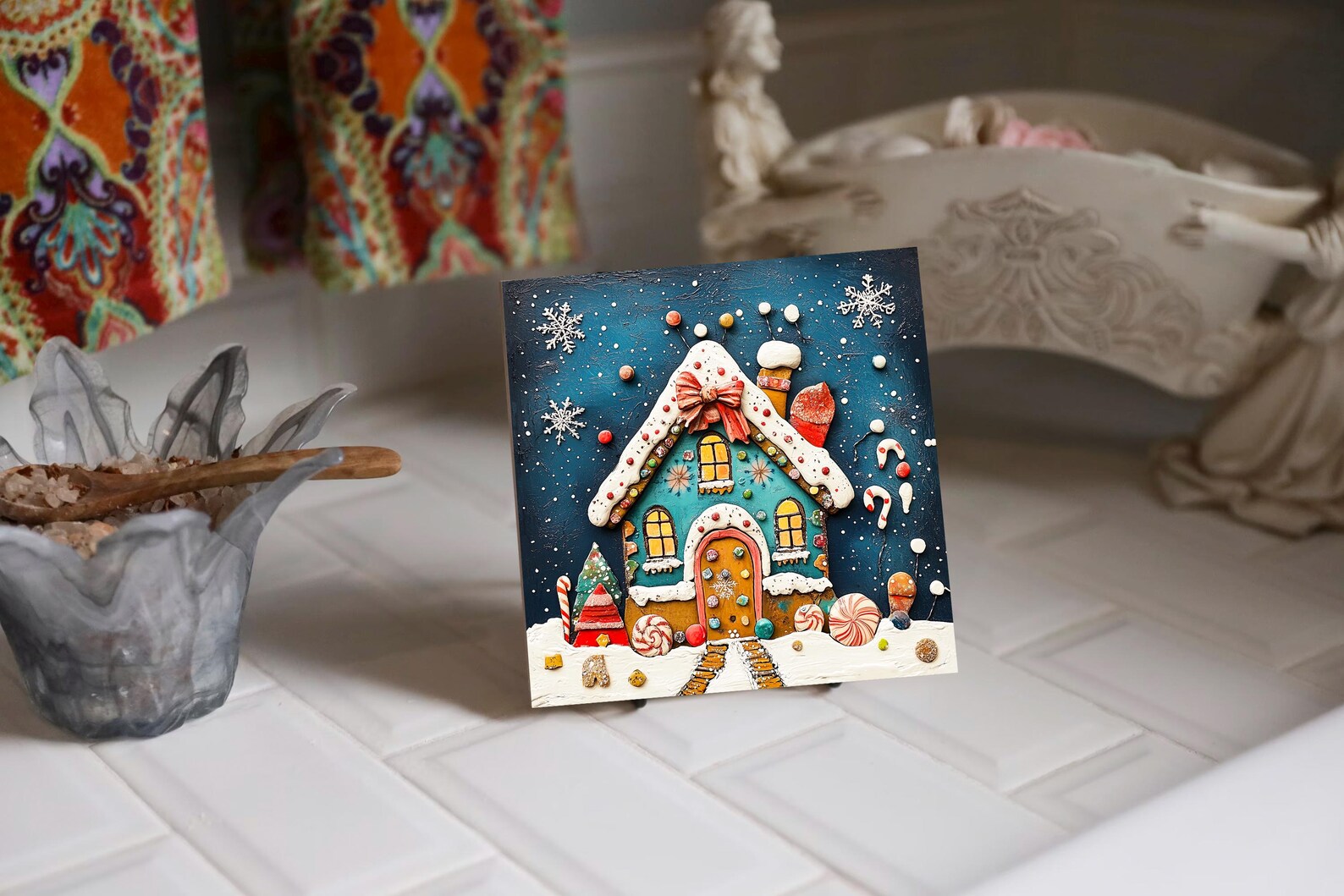 Christmas Gingerbread House Ceramic Tile Art: Snowflake Series - Etsy