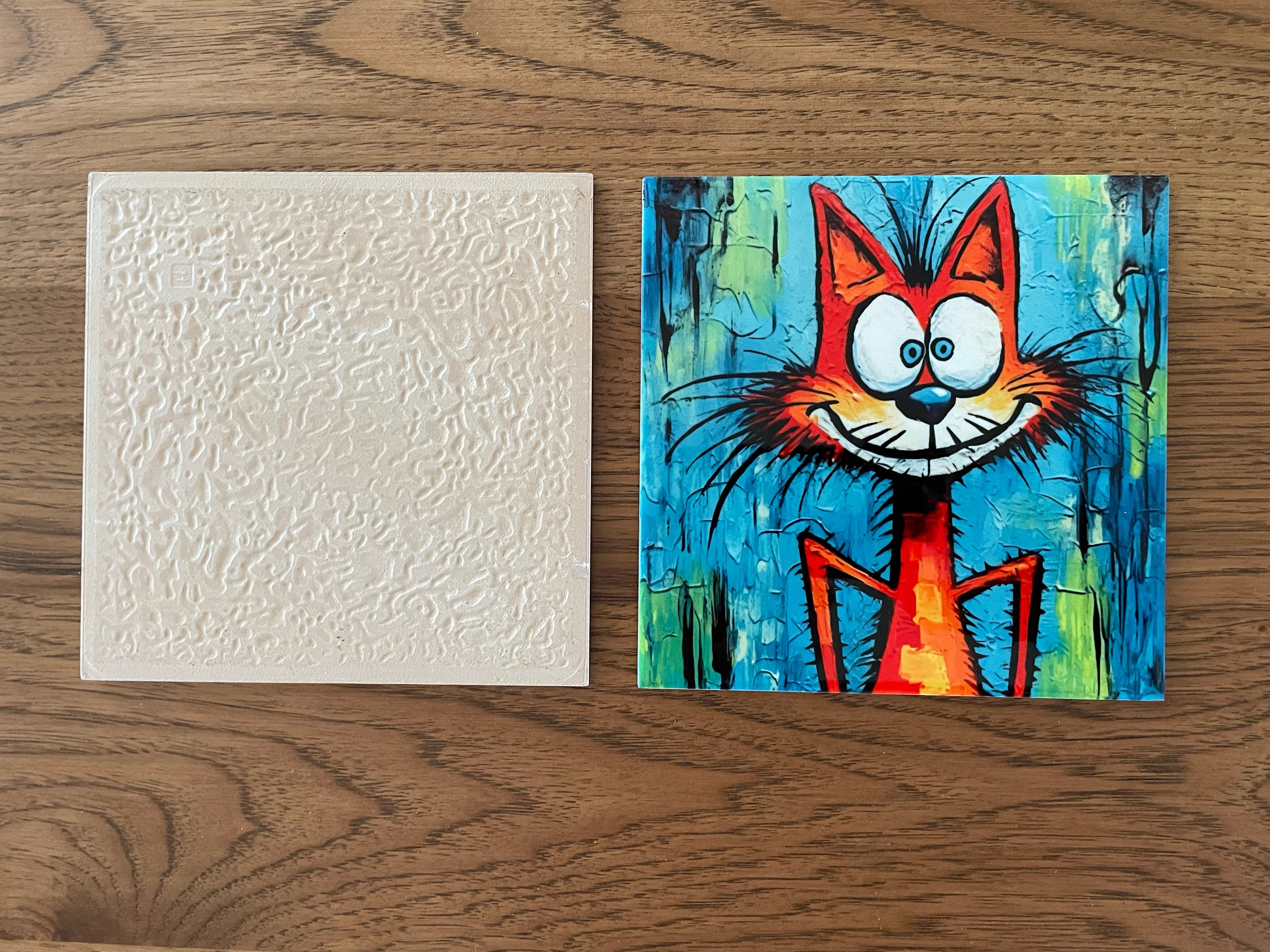 Cartoon Cat Art Tile: Colorful Abstract Design, 6 Inch Ceramic - Etsy