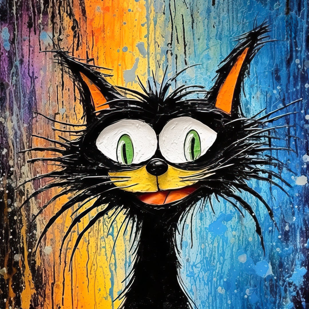Cartoon Cat Art Tile: Colorful Abstract Decor (6x6, 8x8, 12x12 Inch) - Etsy