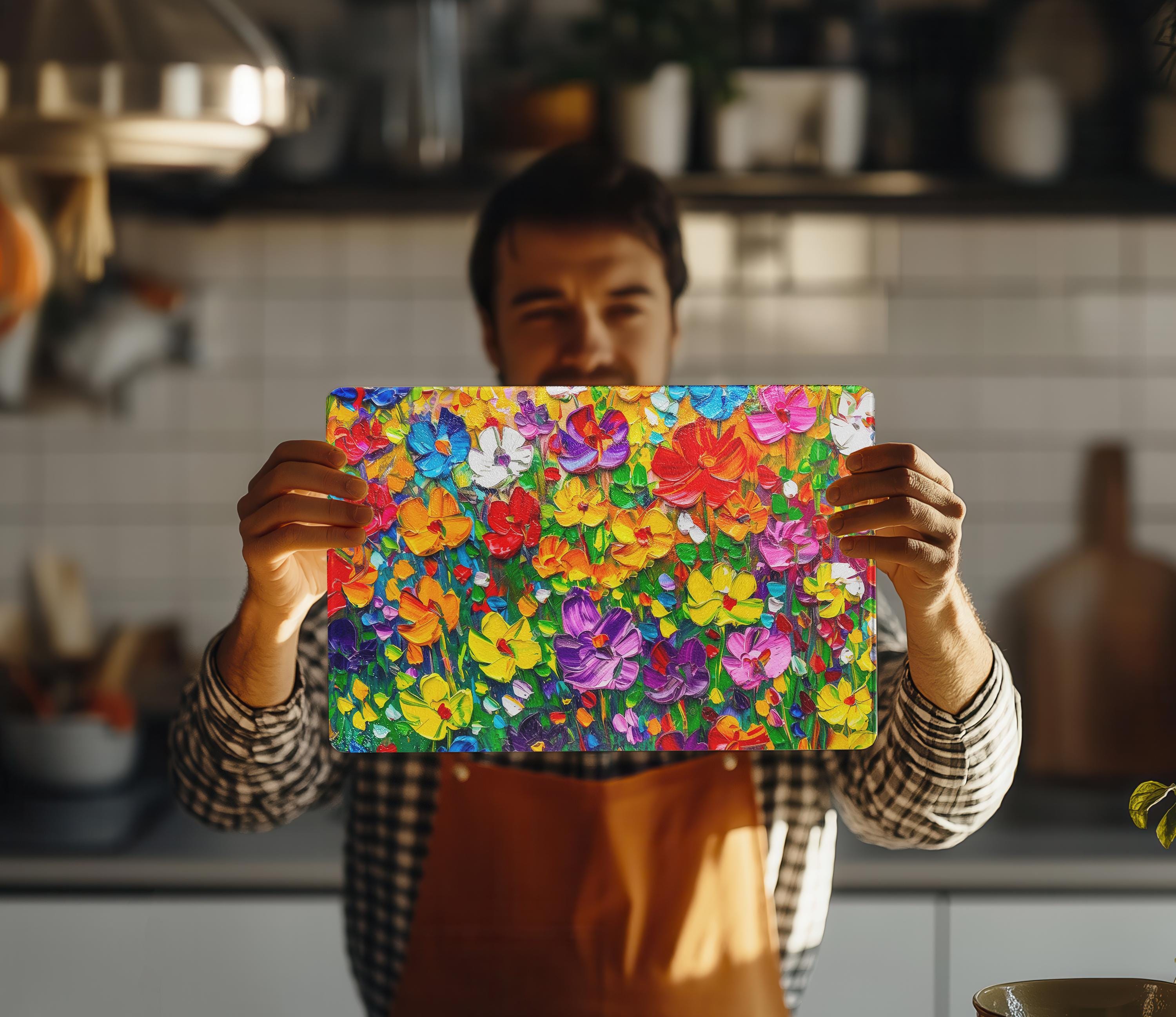 Vivid Spring Flower Art on Glass Cutting Board - Etsy