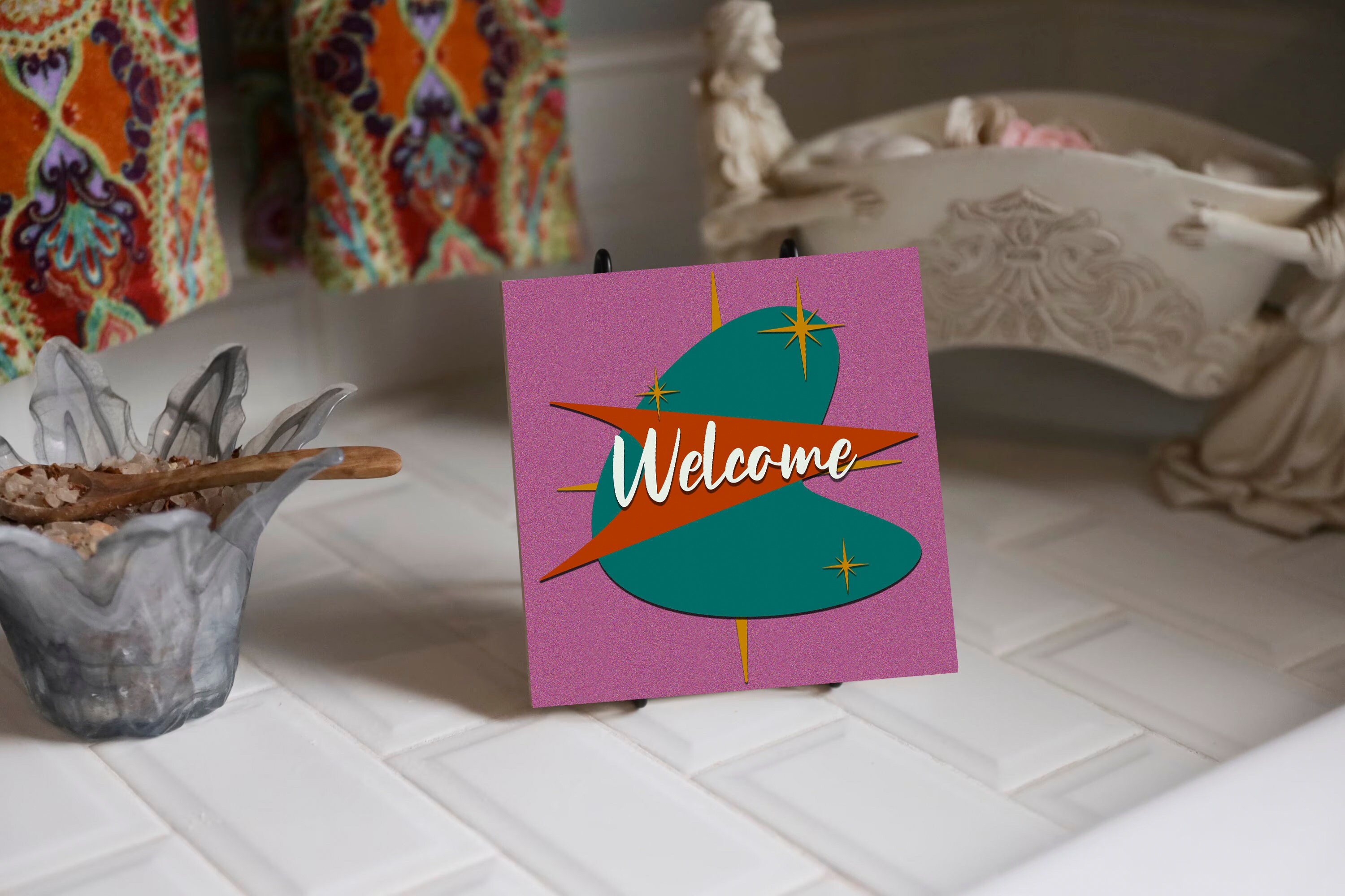 Mid Century Modern Welcome Ceramic Tile Art: Retro Home Decor - Etsy