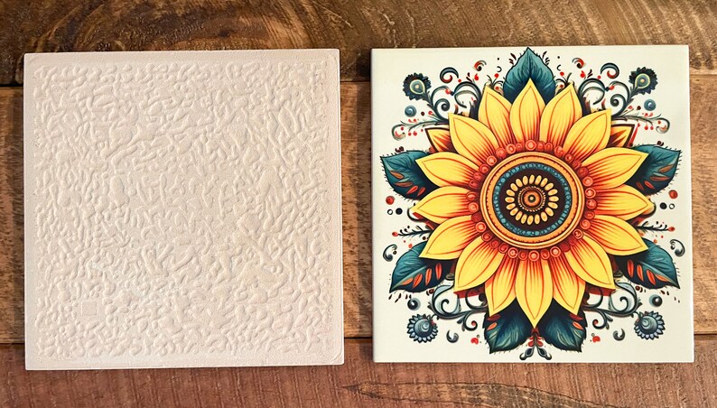Abstract Sunflower Ceramic Tile Art: Handcrafted Home Decor - Etsy
