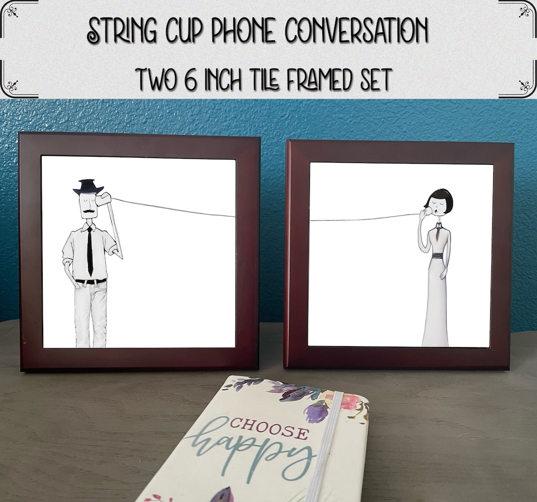 String Phone Ceramic Tile Art: Framed Couple Print, Set of 2 - Etsy