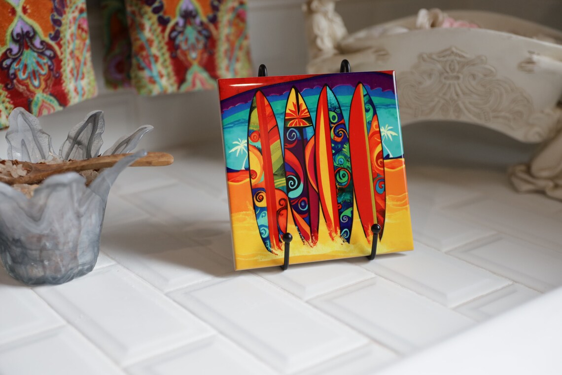 Handmade Surfboard Ceramic Tile: Beach Decor Art - Etsy