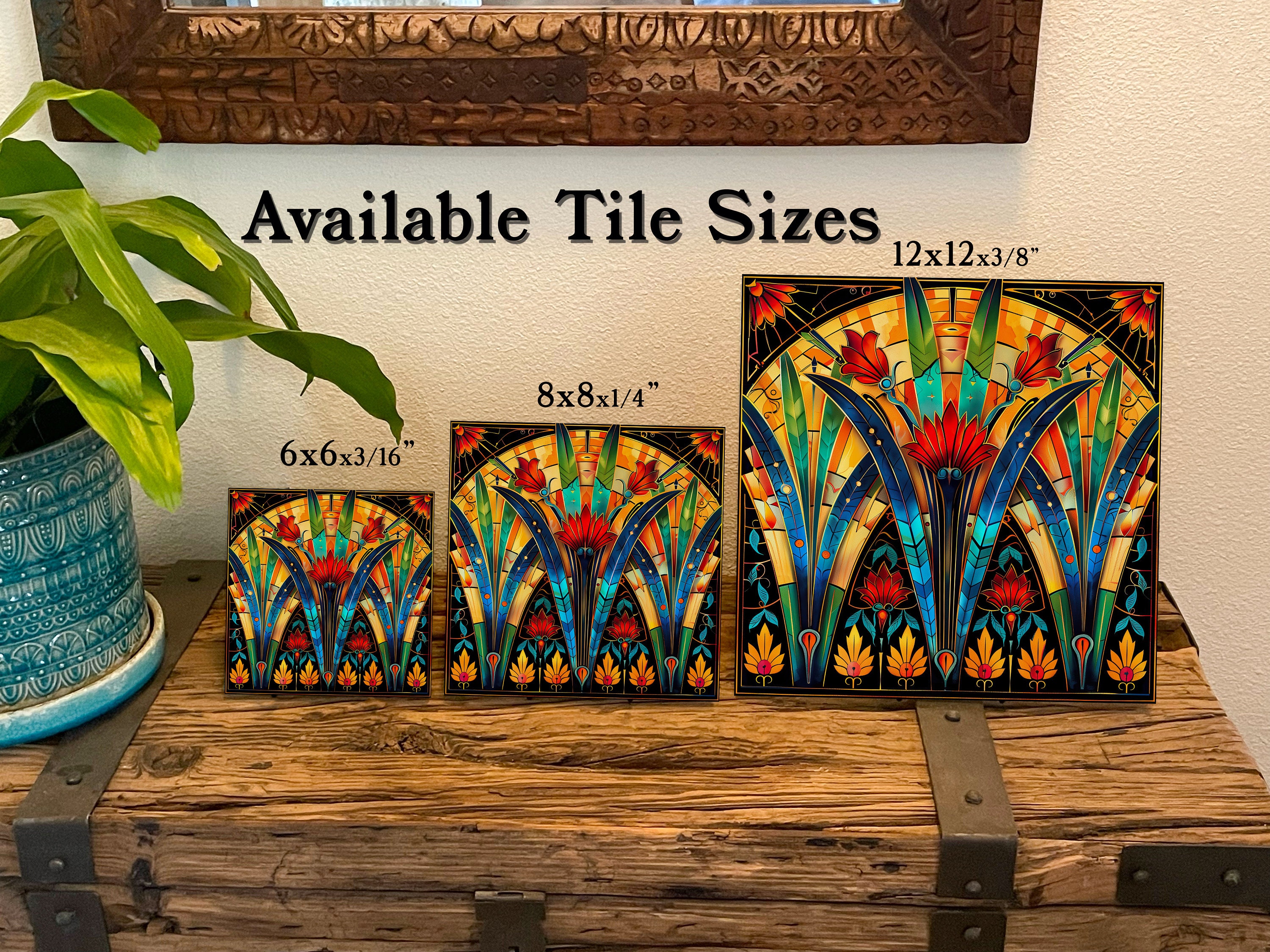 Art Deco Ceramic Tile: Vivid Hues Floral Design - Etsy