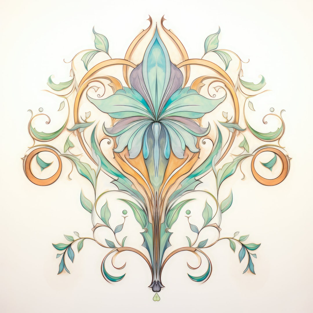Watercolor Art Nouveau Floral Tile Art 3 on a 6x6, 8x8 actual 7.8 or ...