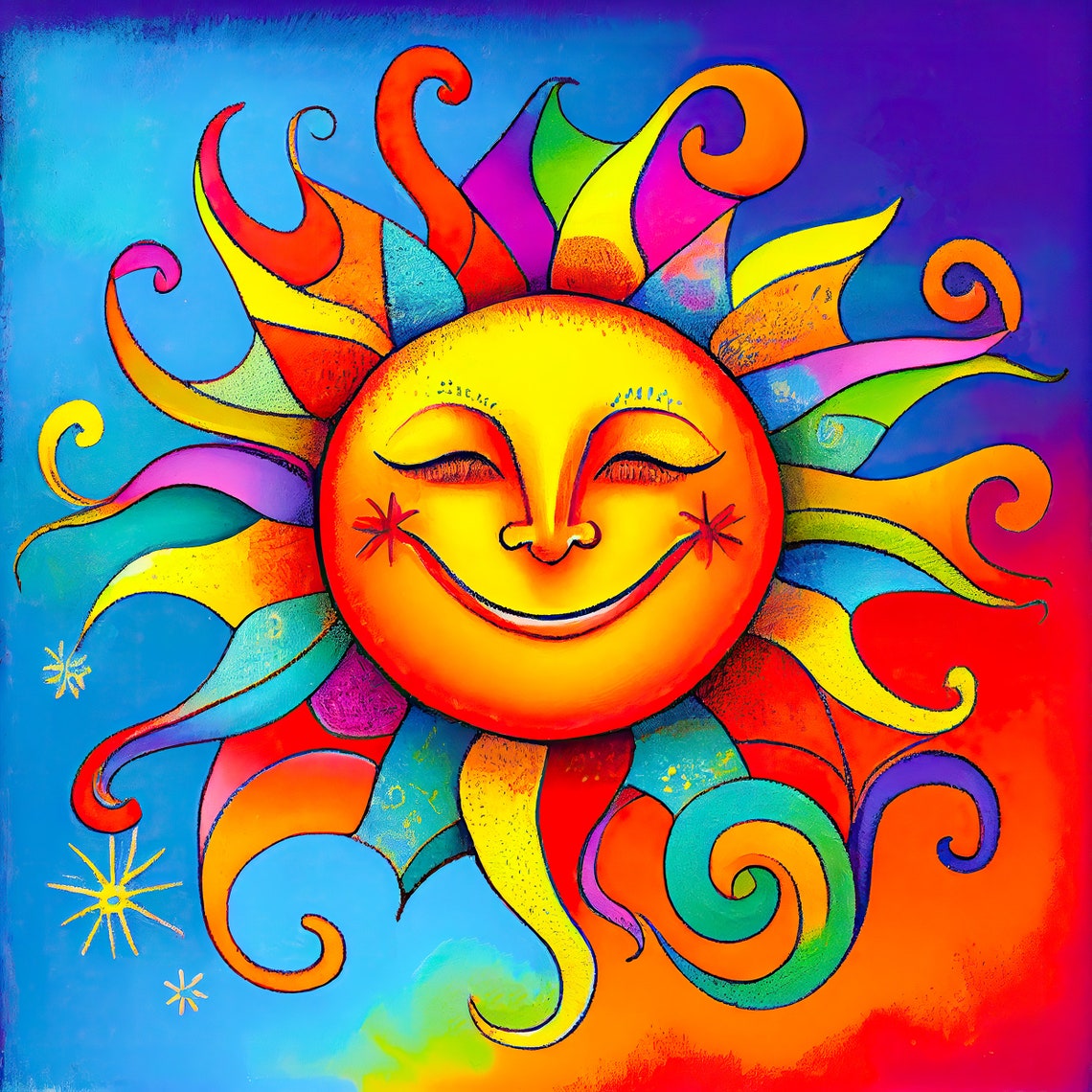 Smiling Sun Face on a 6x6 8x8 actual 7.8 or 12x12 actual - Etsy