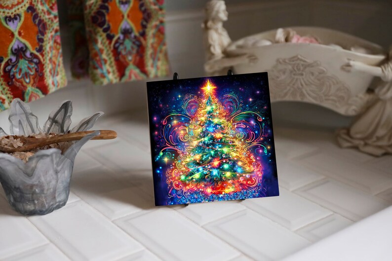 Fantasy Christmas Tree Ceramic Tile Art: Neon Holiday Decor - Etsy