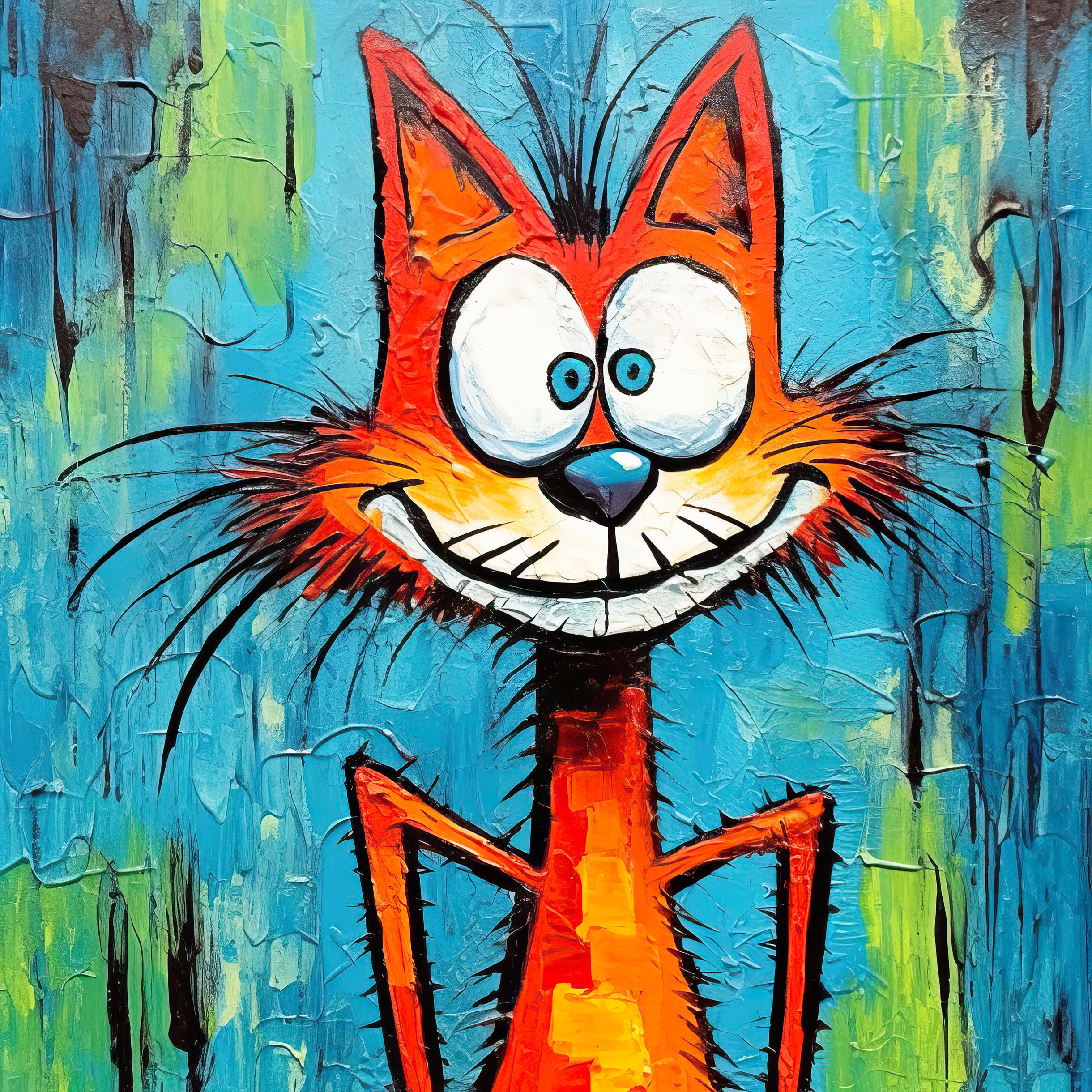 Cartoon Style Cat Art. Colorful Abstract Art on a 6 Inch - Etsy