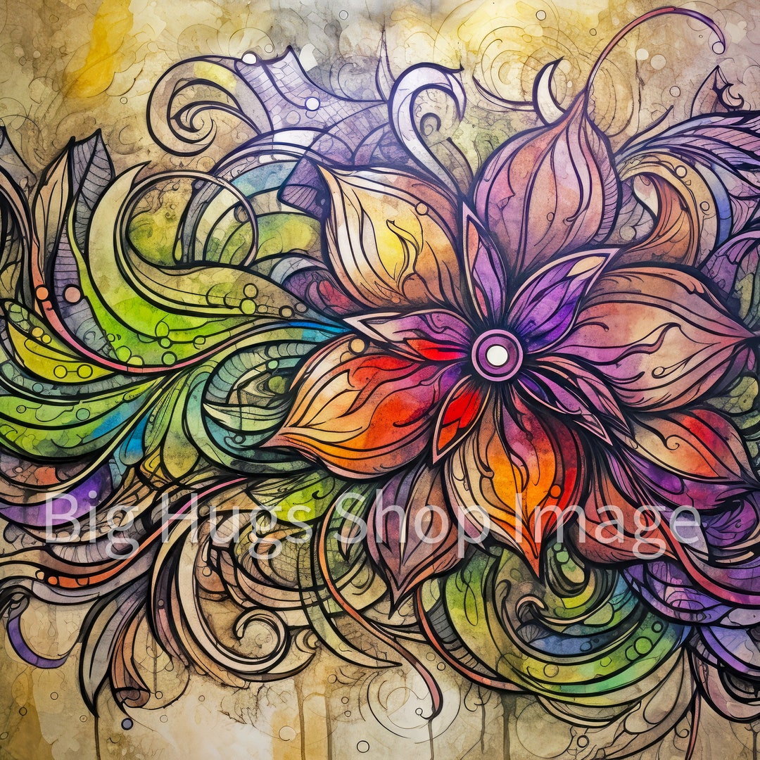 Watercolor Art Nouveau Floral Tile Art #4 on a 6x6, 8x8 (actual 7.8) or ...