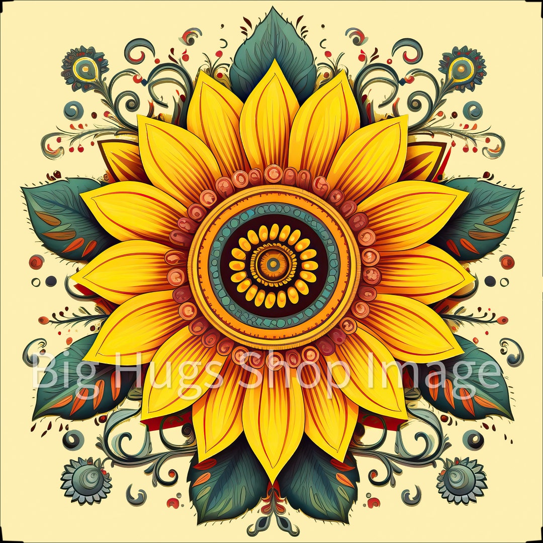 Abstract Sunflower Design on a 6x6, 8x8 (actual 7.8) or 12x12 (actual ...
