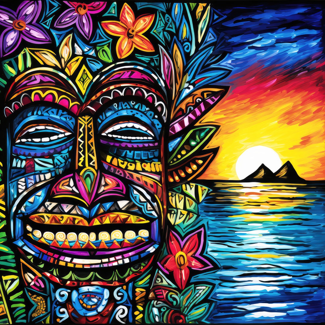 Polynesian Inspired Tiki Art on a 6x6, 8x8 (actual 7.8) or 12x12 ...