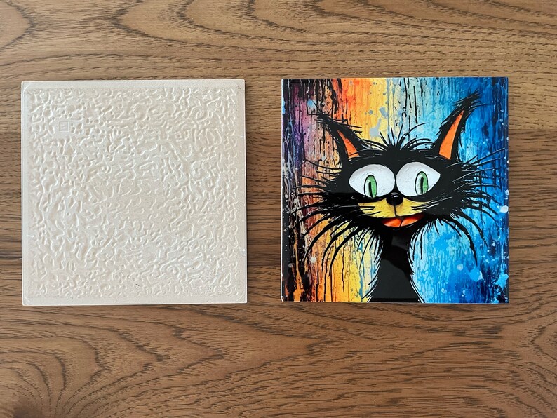 Cartoon Cat Art Tile: Colorful Abstract Decor (6x6, 8x8, 12x12 Inch) - Etsy