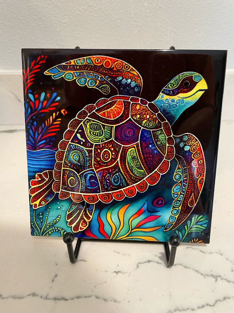 Colorful Sea Turtle Ceramic Tile Art: Coastal Decor - Etsy