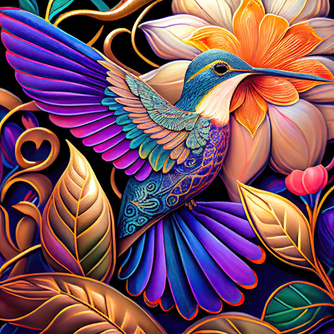 Colorful Hummingbird Design on a 6x6 8x8 actual 7.8 or - Etsy