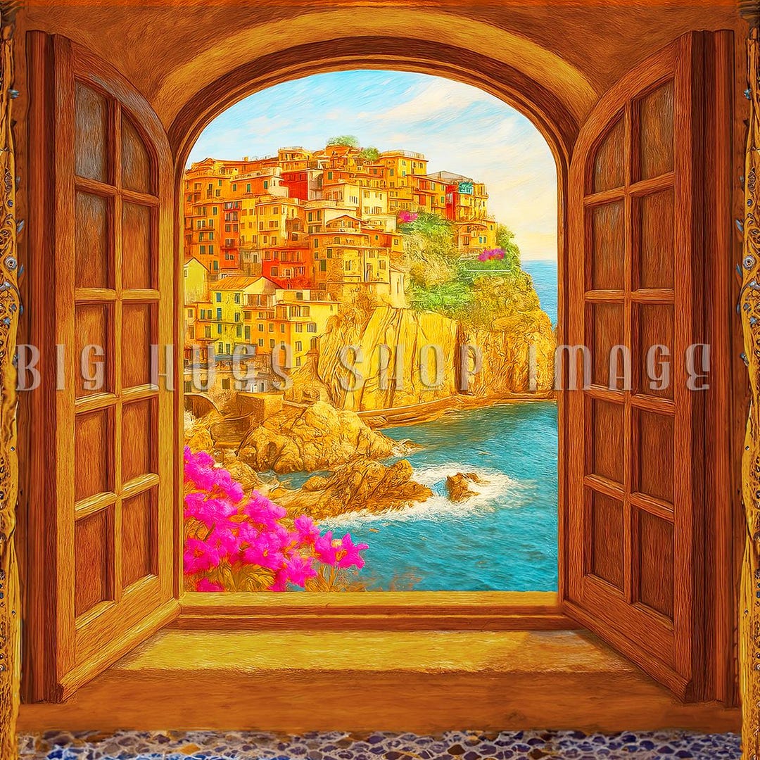Cinque Terre Italian Riviera Window View Art on a 6x6, 8x8 (actual 7.8 ...