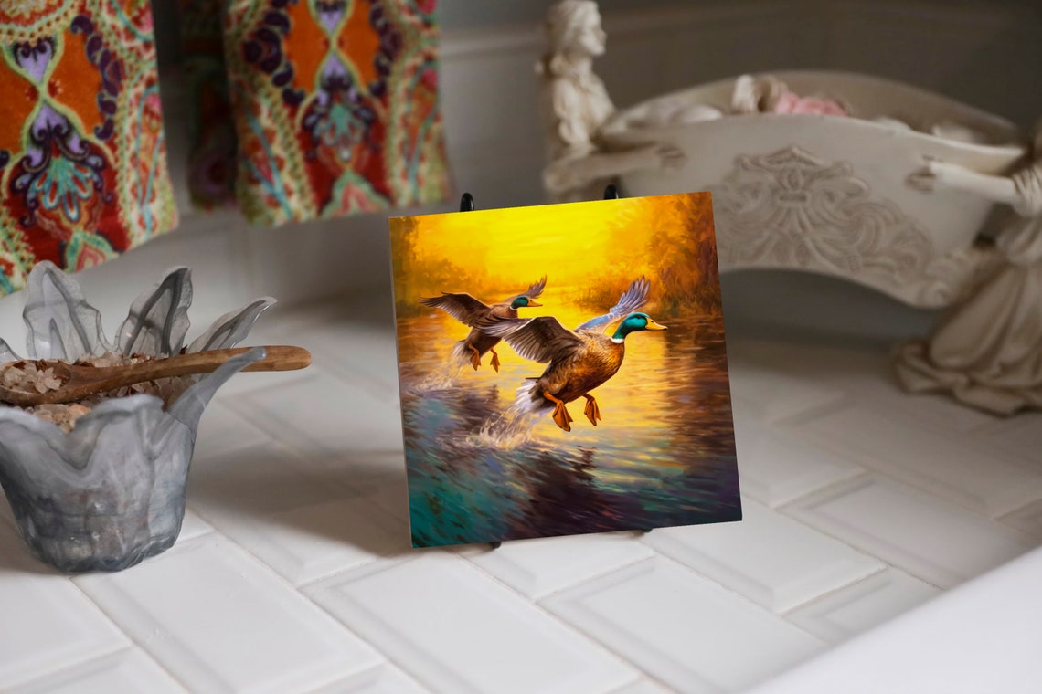 Mallard Ducks Art Tile: Colorful Ceramic Wall Decor - Etsy