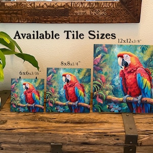 Tropical Parrot Art Tile: Colorful Bird in Rainforest, Decorative ...