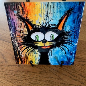 Cartoon Cat Art Tile: Colorful Abstract Decor (6x6, 8x8, 12x12 Inch) - Etsy