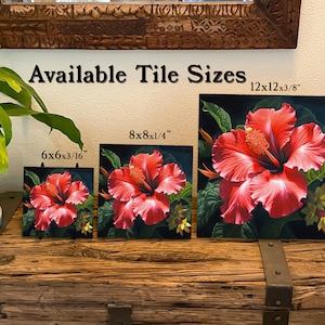 Hawaiian Red Hibiscus Art on a 6x6, 8x8 (actual 7.8) or 12x12 (actual ...
