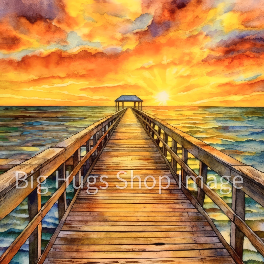 Sunset Dock Art: Handcrafted Ceramic Tile Seascape - Etsy