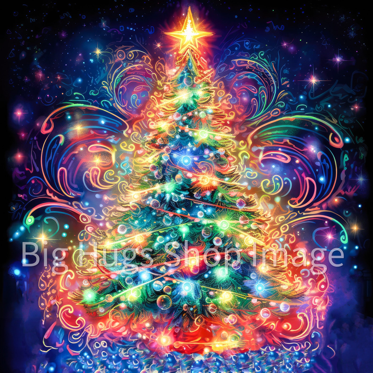 Fantasy Christmas Tree Ceramic Tile Art: Neon Holiday Decor - Etsy