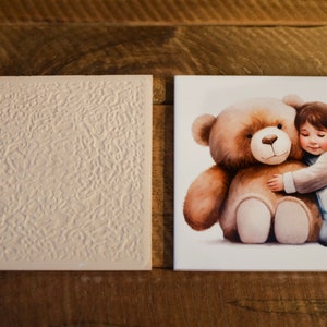 Little Girl and Her Teddy Bear on a 6 Inch Ceramic Tile. Free Shipping ...