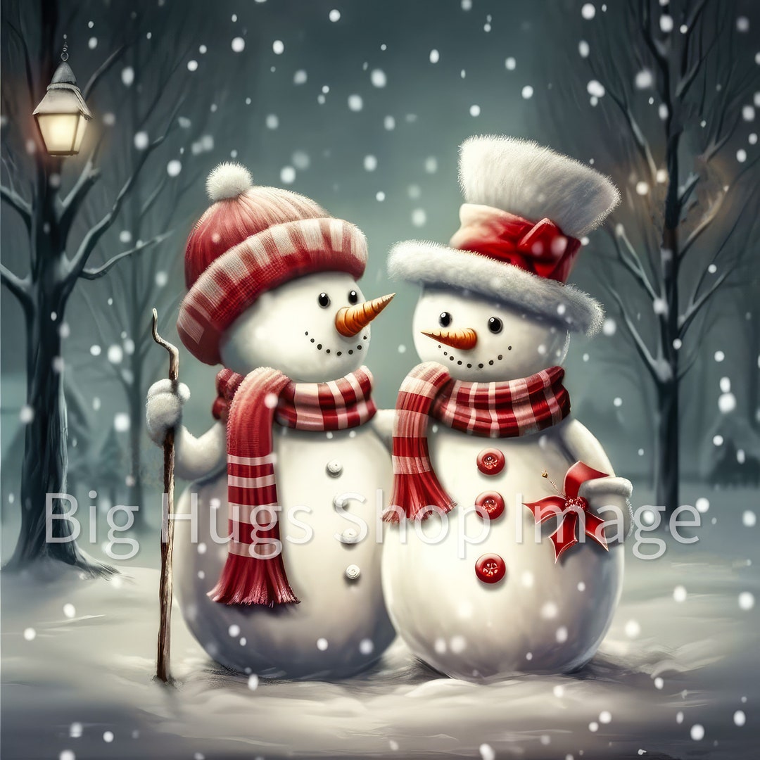 Christmas Snowman Couple Art Design on a 6x6, 8x8 (actual 7.8) or 12x12 ...