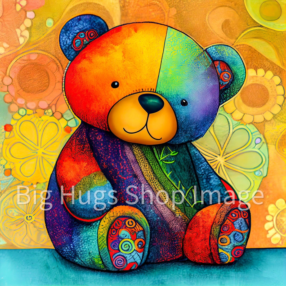 Colorful Teddy Bear Ceramic Tile - Nursery Decor Art - Etsy