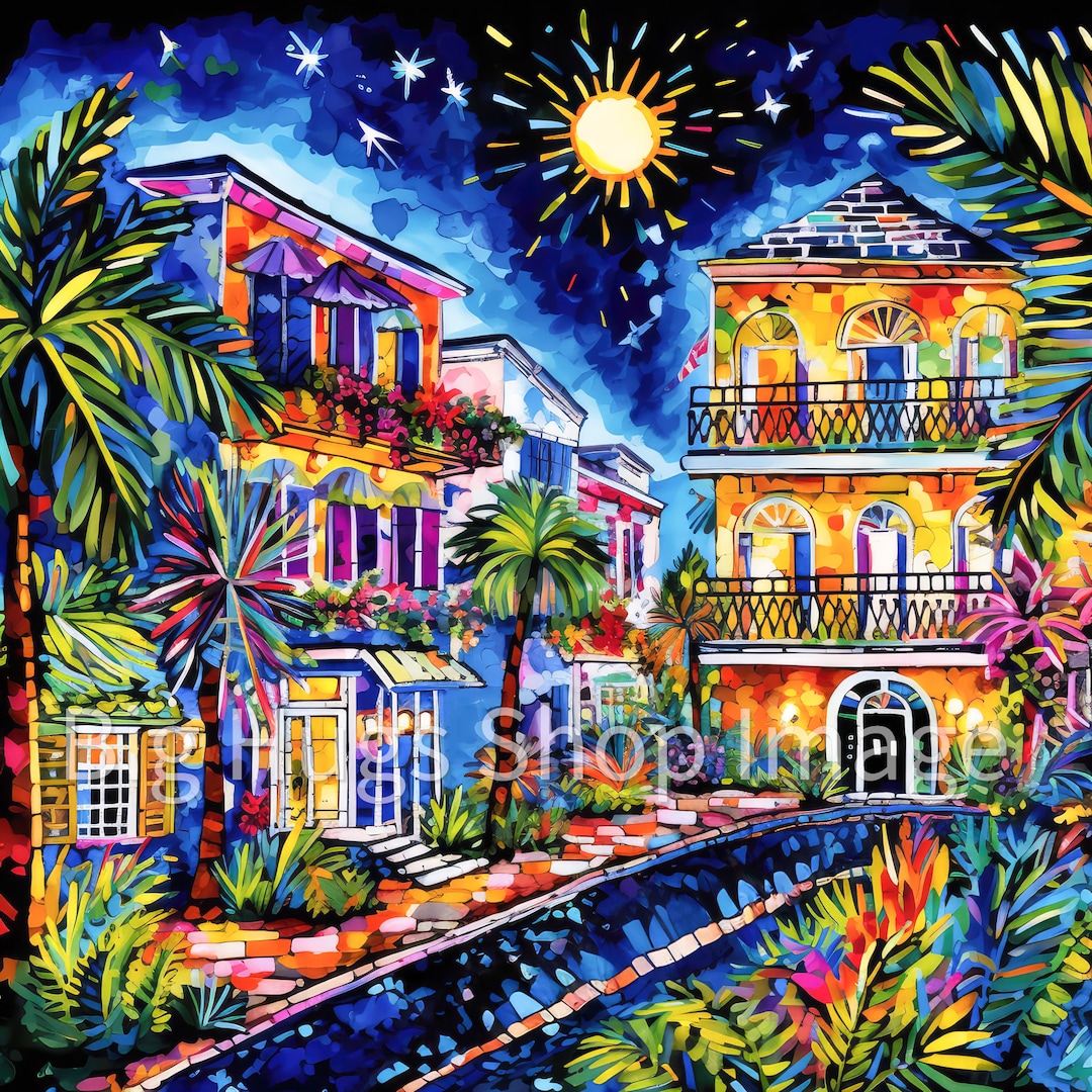 Key West Inspired Colorful Art on a 6x6, 8x8 (actual 7.8) or 12x12 ...