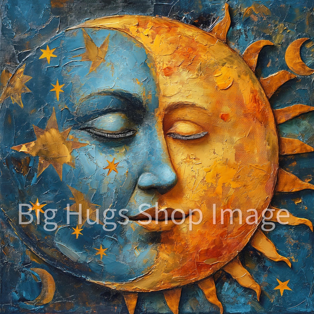 Whimsical Celestial Art on a 6x6, 8x8 (actual 7.8) or 12x12 (actual 11. ...