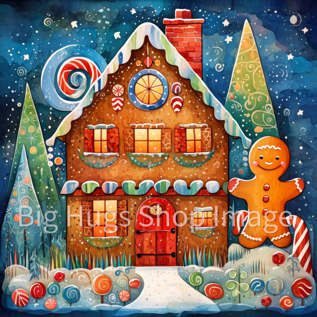 Gingerbread House Art Tile: Holiday Christmas Decor (6x6, 8x8, 12x12 ...