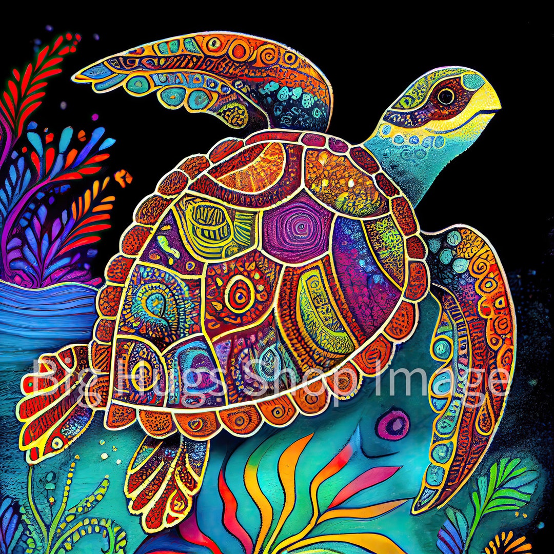 Colorful Sea Turtle Ceramic Tile Art: Coastal Decor - Etsy
