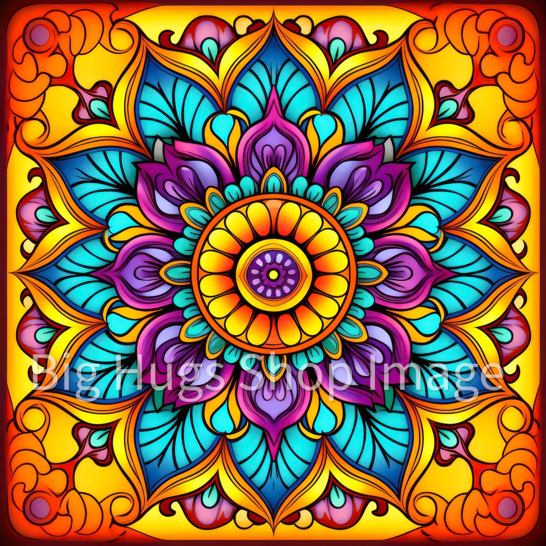 Floral Mandala Ceramic Tile: Colorful Wall Art Decor - Etsy